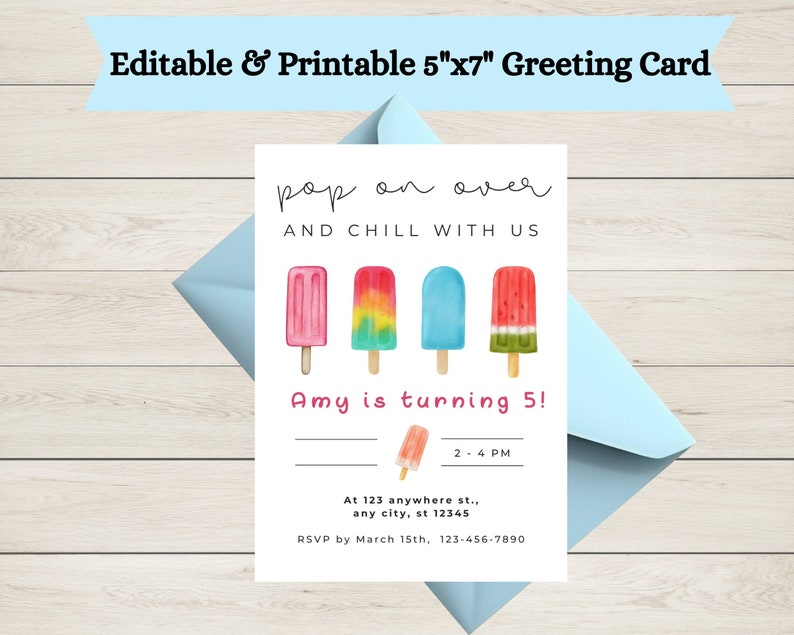 Editable Popsicle Birthday Invitation, Pop on Over Chill With Us ...