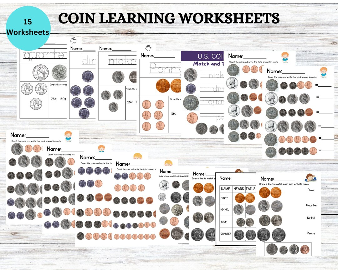 Instant Download Printable Coin Worksheets, Learn Coins, Count Money ...