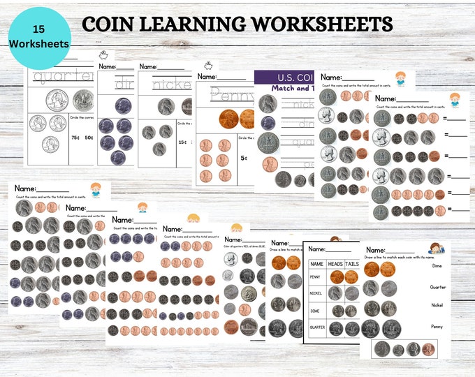 Instant Download Printable Coin Worksheets, Learn Coins, Count Money ...