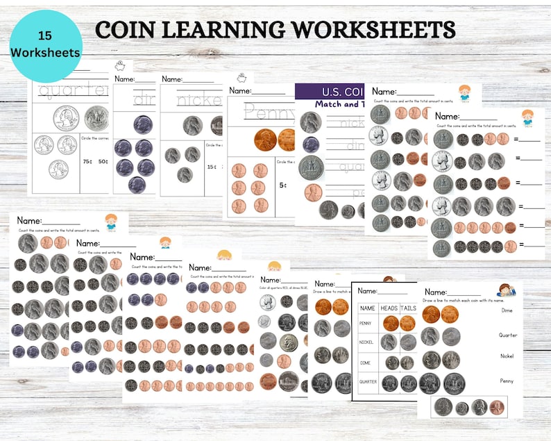 Instant Download Printable Coin Worksheets, Learn Coins, Count Money ...