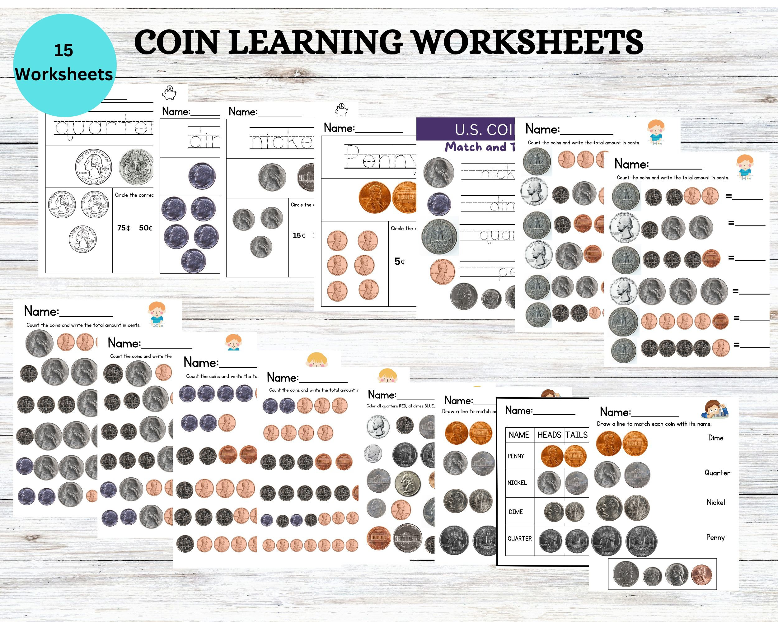 Instant Download Printable Coin Worksheets, Learn Coins, Count Money ...