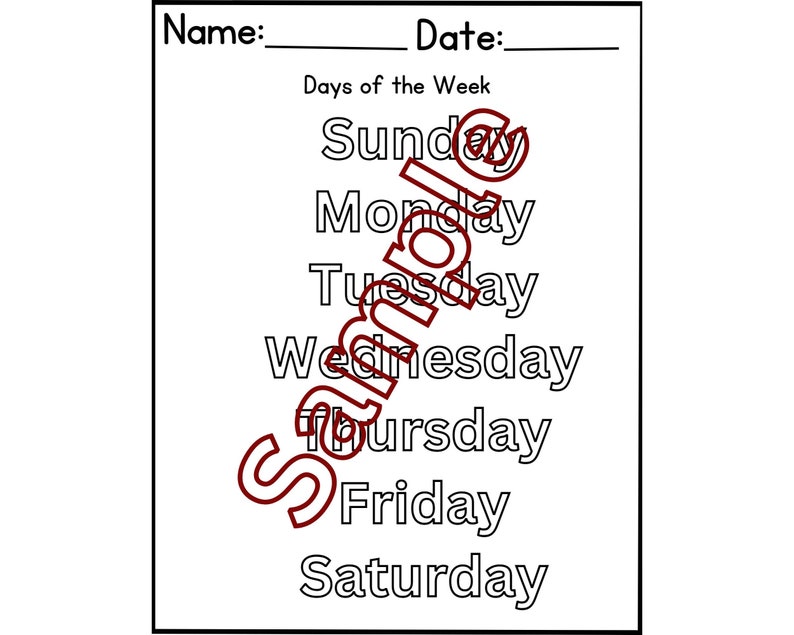 Preschool Days of the Week Worksheets, Kindergarten Days/week Practice ...