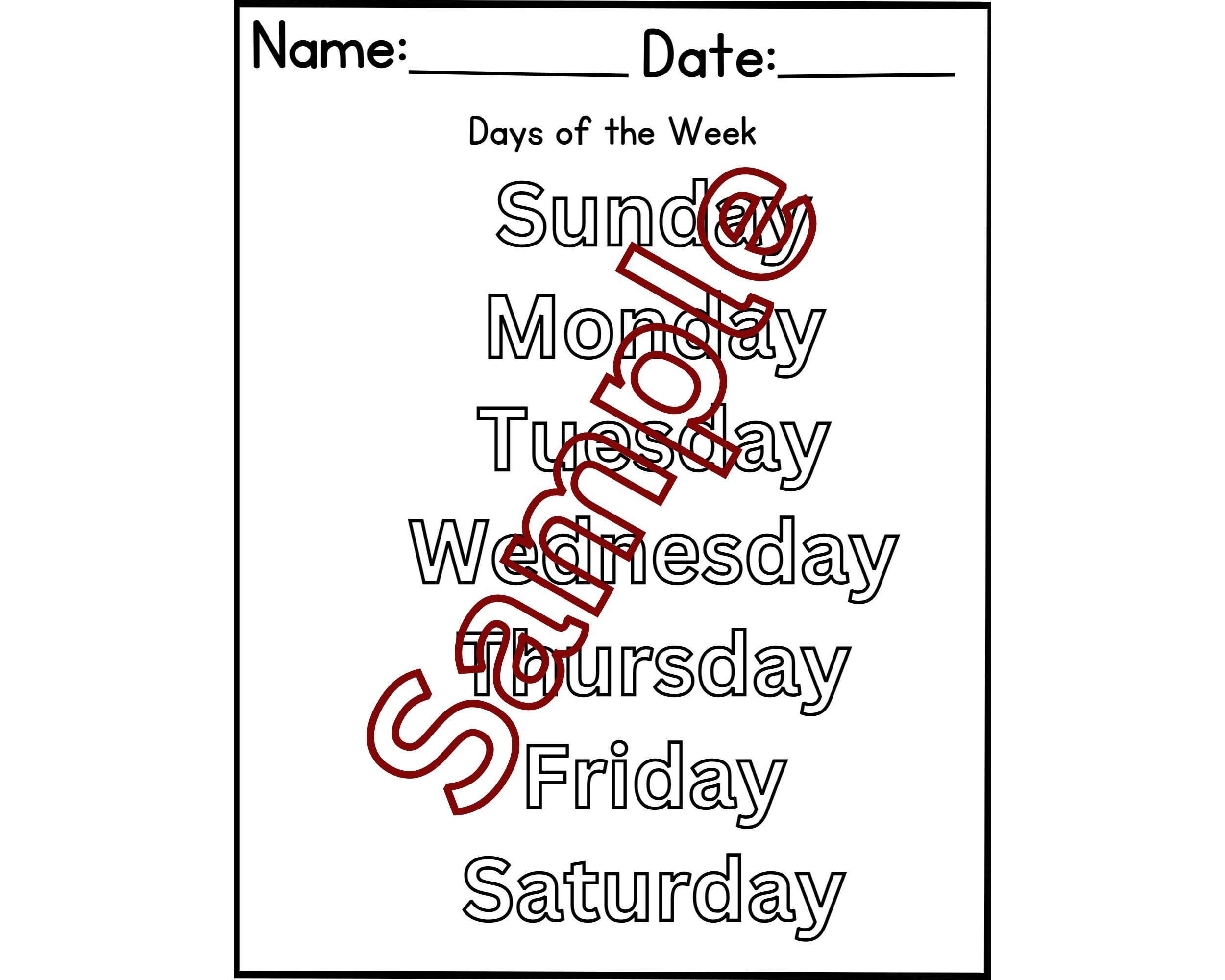 Preschool Days of the Week Worksheets, Kindergarten Days/week Practice ...