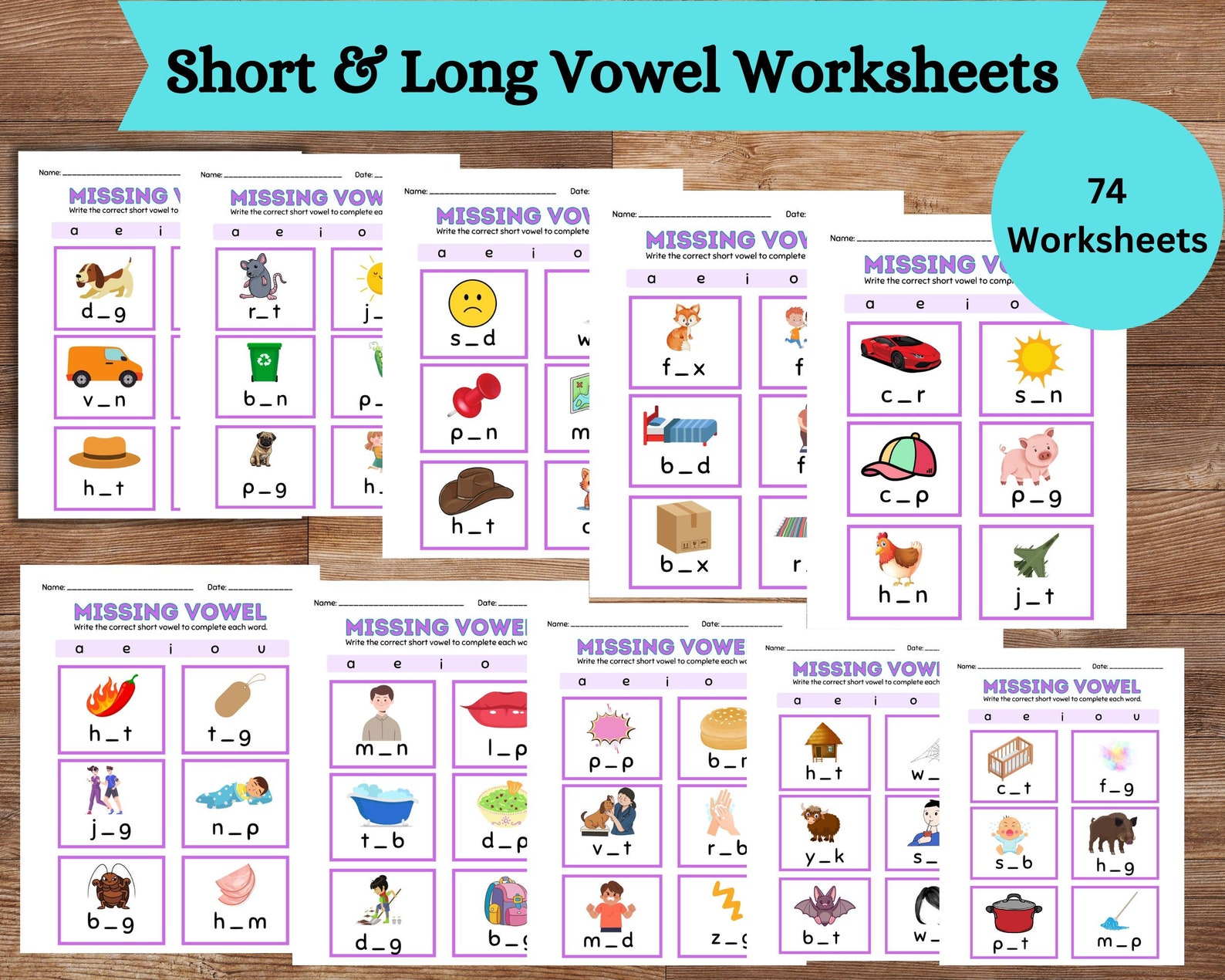 Vowels Worksheet Bundle, Kindergarten,long and Short Vowels, Homeschool ...