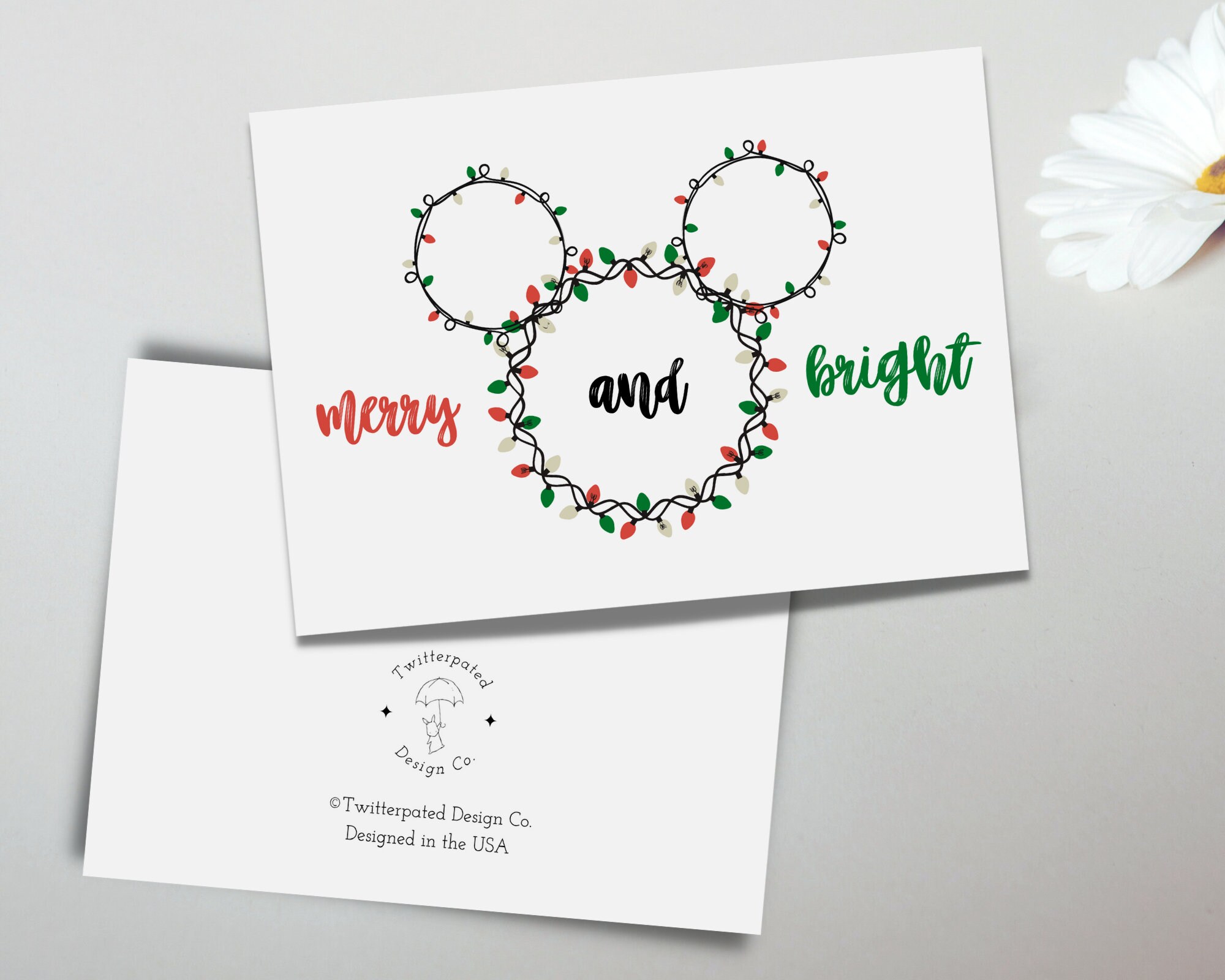 Merry and Bright Printable Christmas Card — mickey Christmas Lights ...