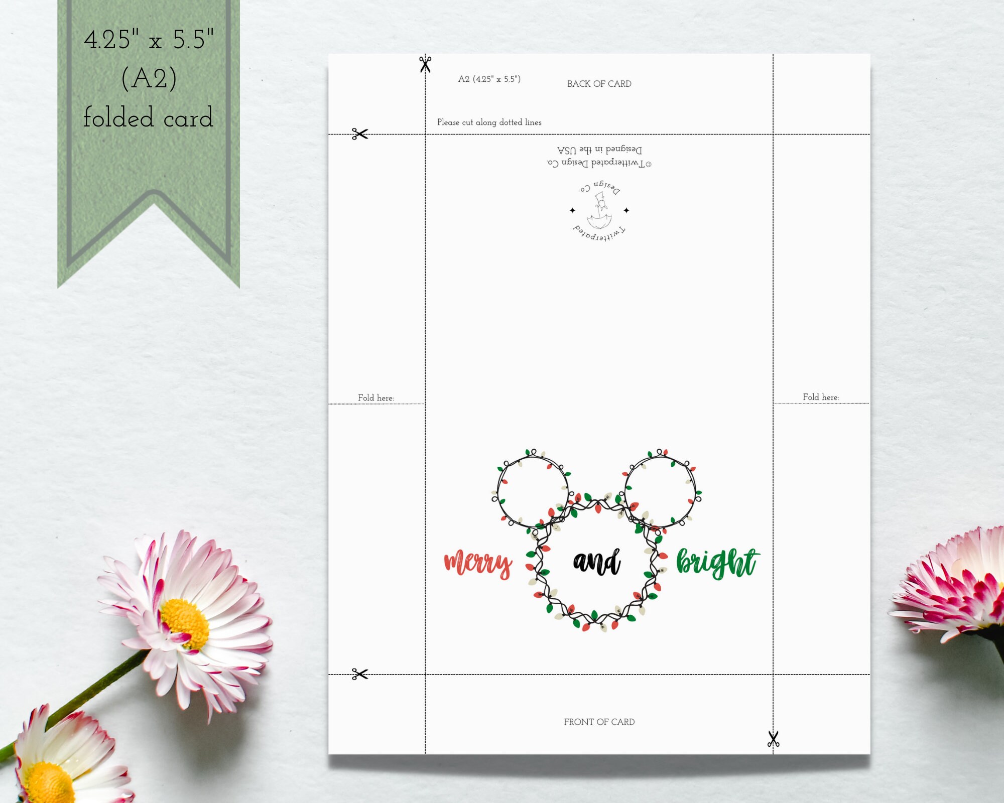 Merry and Bright Printable Christmas Card — mickey Christmas Lights ...