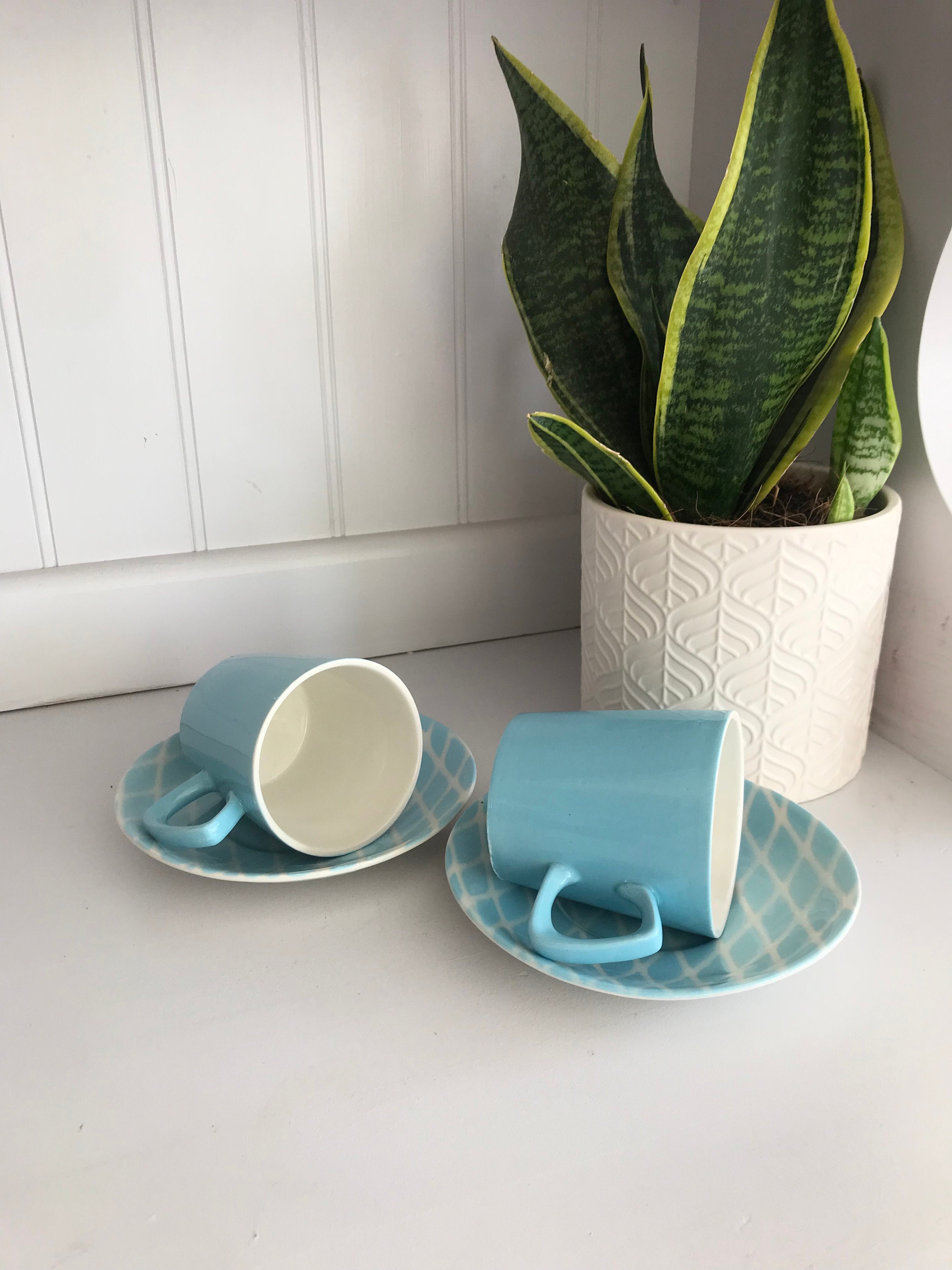 2 X Fabulous TAMS Retro 1960 Tea/coffee Cups & Saucers, Turquoise Blue ...