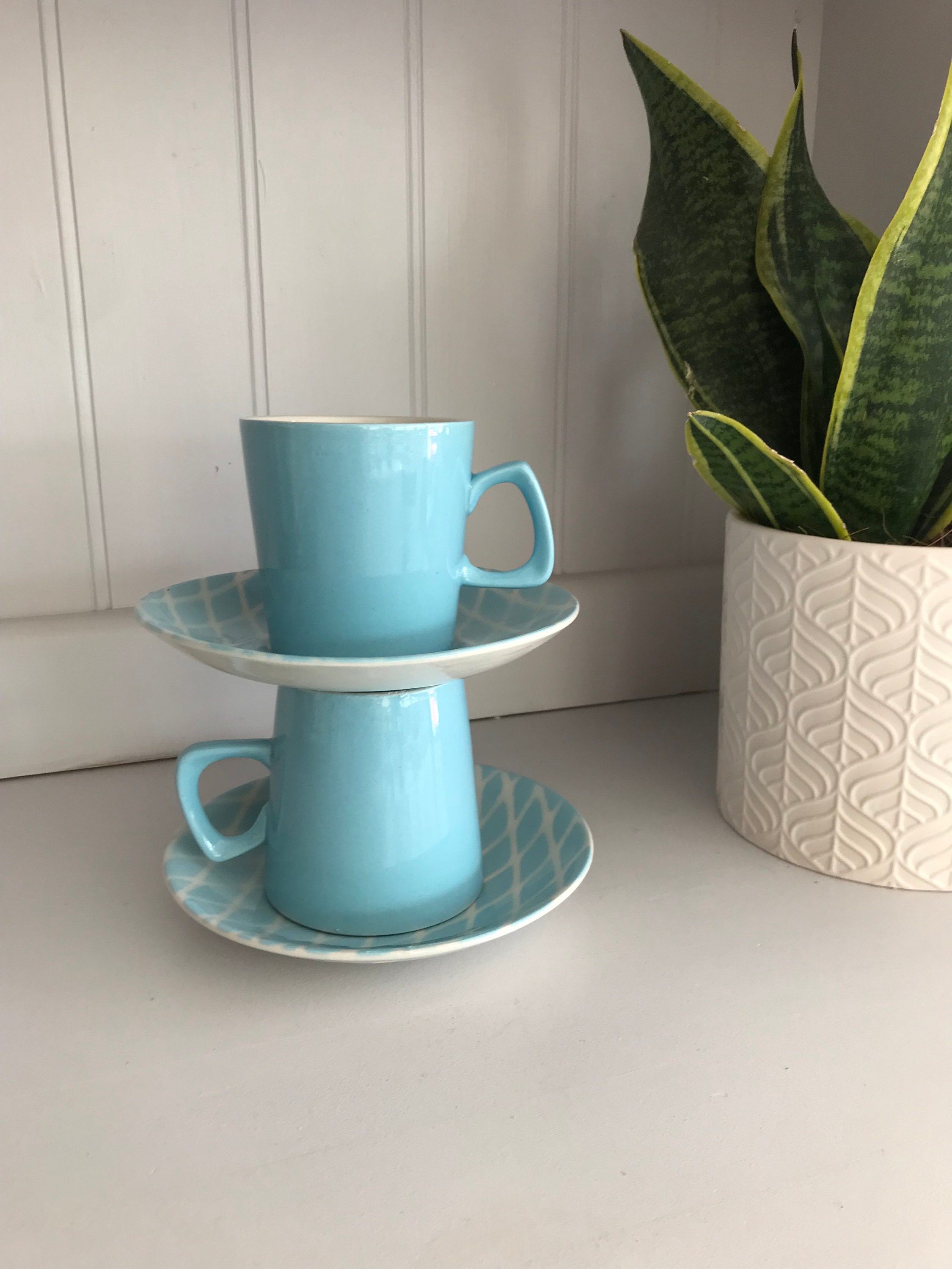 2 X Fabulous TAMS Retro 1960 Tea/coffee Cups & Saucers, Turquoise Blue ...