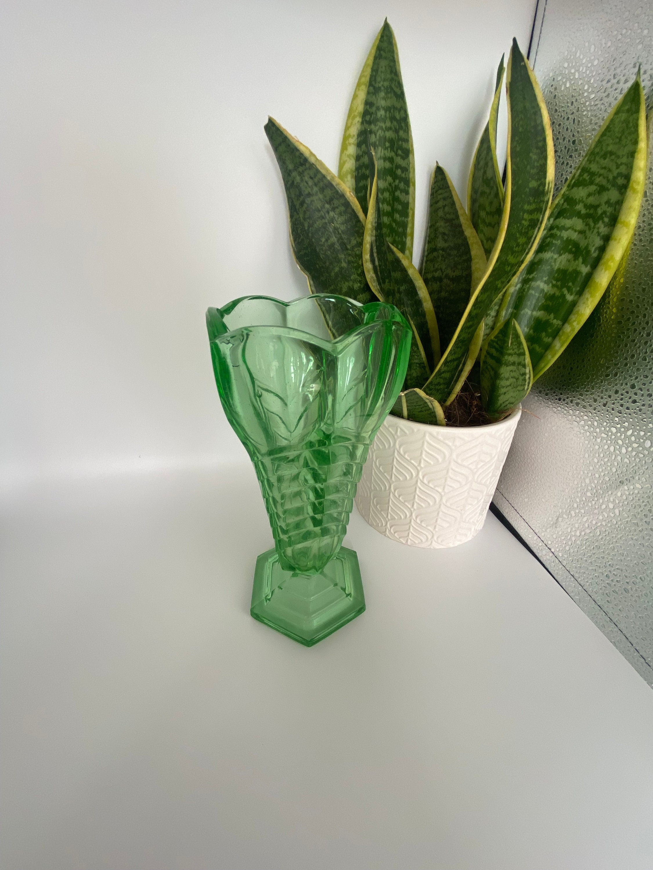George Davidson Vintage Green Glass Vase - Etsy