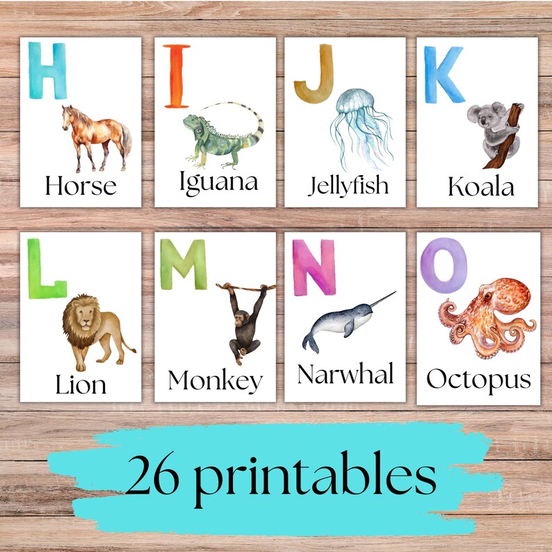 Watercolor Animal ABC Flashcards: Homeschool & Preschool (digital ...