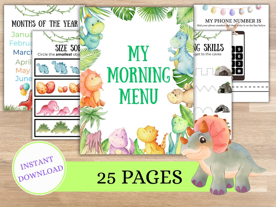 Dinosaur Morning Menu: Homeschool Printable (PDF) - Etsy