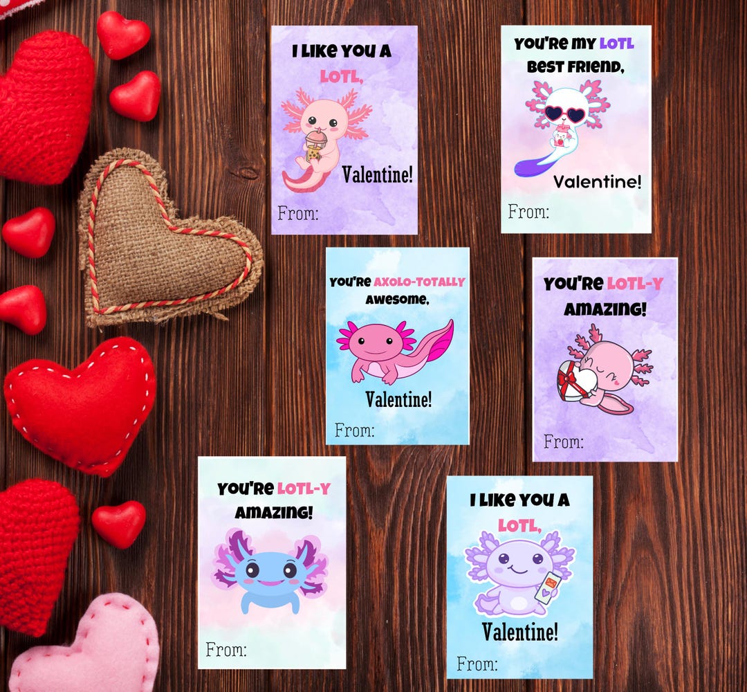 Printable Axolotl Valentines for Kids | Printable Valentine | Classroom ...