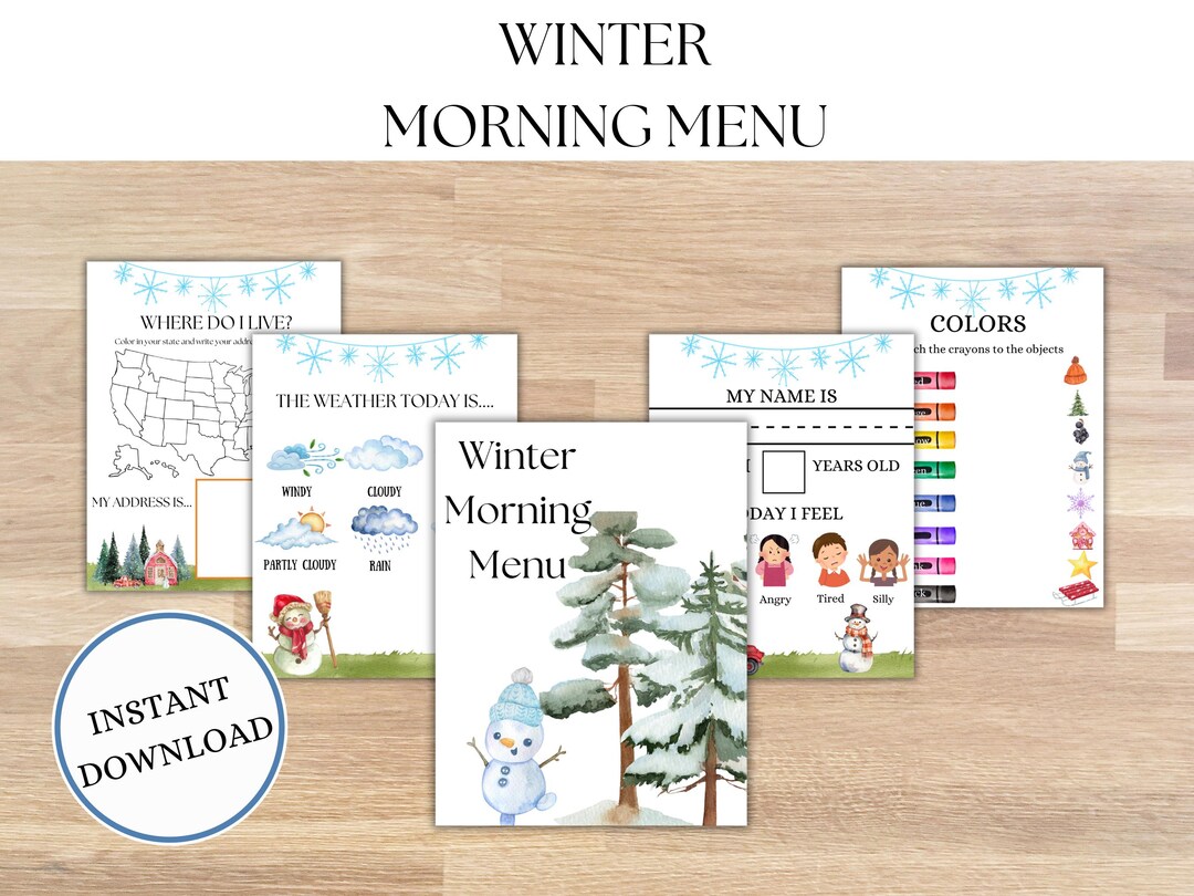 Winter Morning Menu: Homeschool Printable Worksheet (PDF) - Etsy