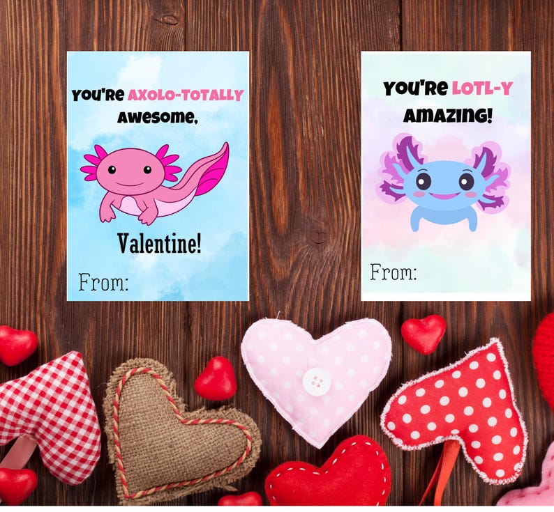 Printable Axolotl Valentine Cards for Kids (digital Download) - Etsy