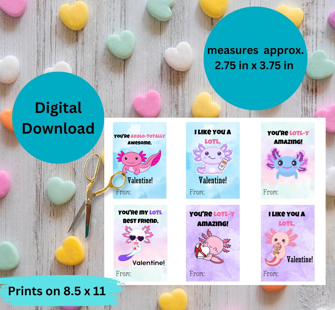 Printable Axolotl Valentine Cards for Kids (digital Download) - Etsy