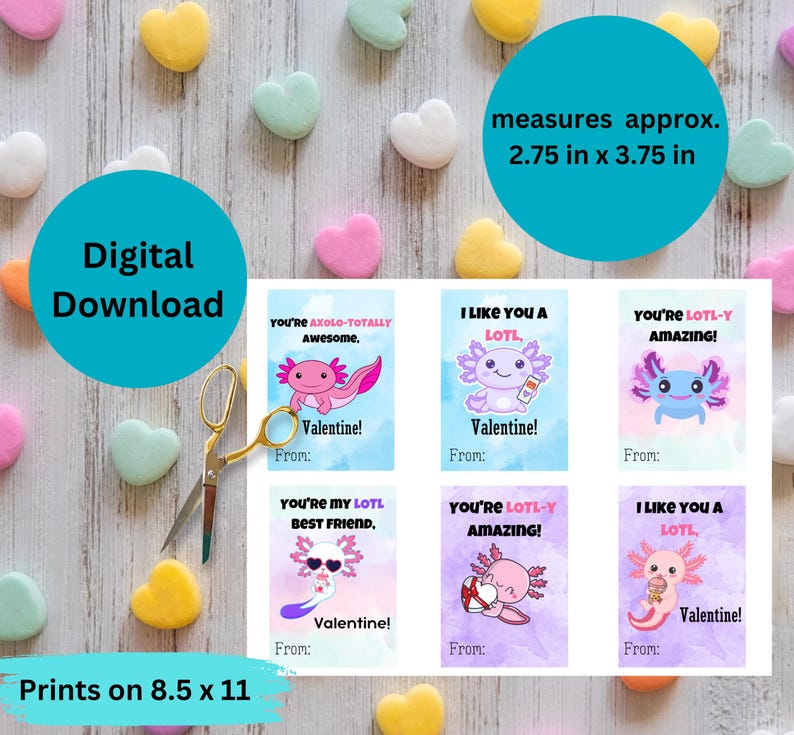 Printable Axolotl Valentine Cards for Kids (digital Download) - Etsy