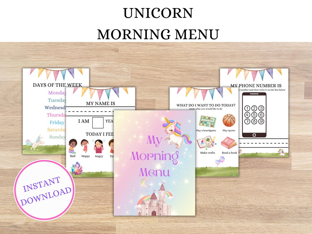 Unicorn Morning Menu | Preschool & Kindergarten | Homeschool Morning ...