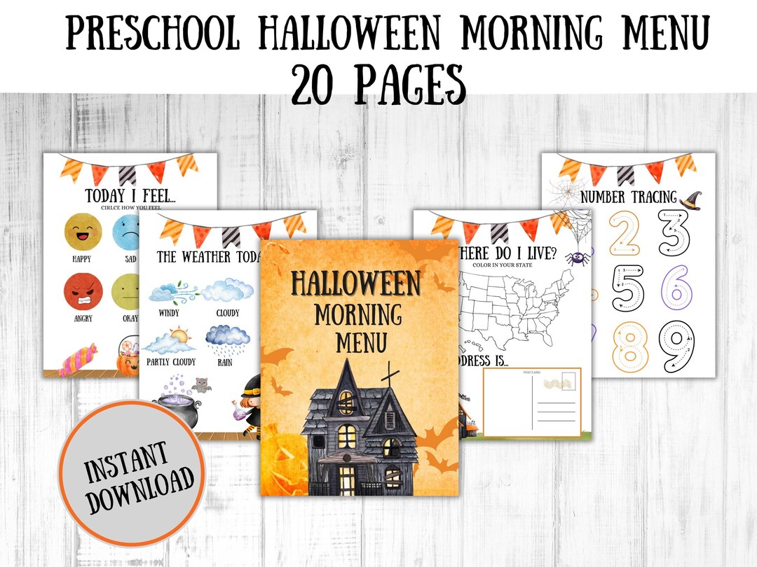Halloween Morning Menu: Preschool Kindergarten Printable Worksheets ...
