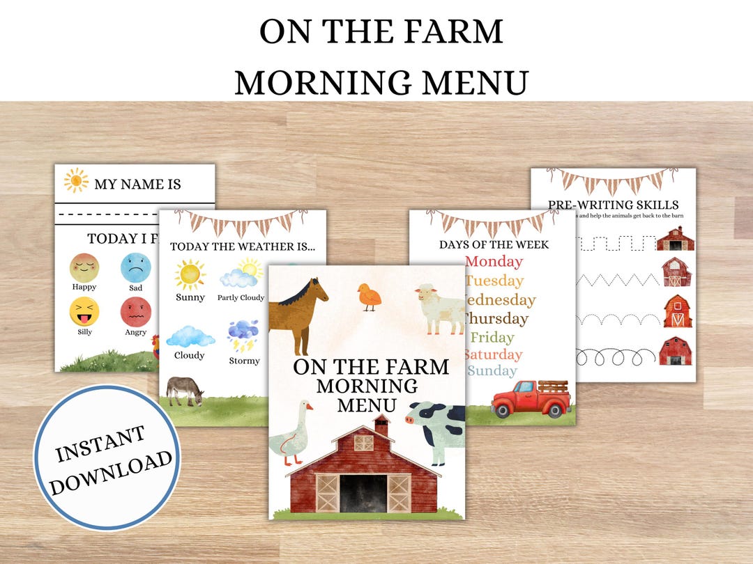 On the Farm Morning Menu, Morning Menu, Preschool Morning Menu ...