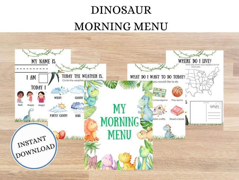Dinosaur Morning Menu, Homeschool, Preschool Morning Menu, Kindergarten ...