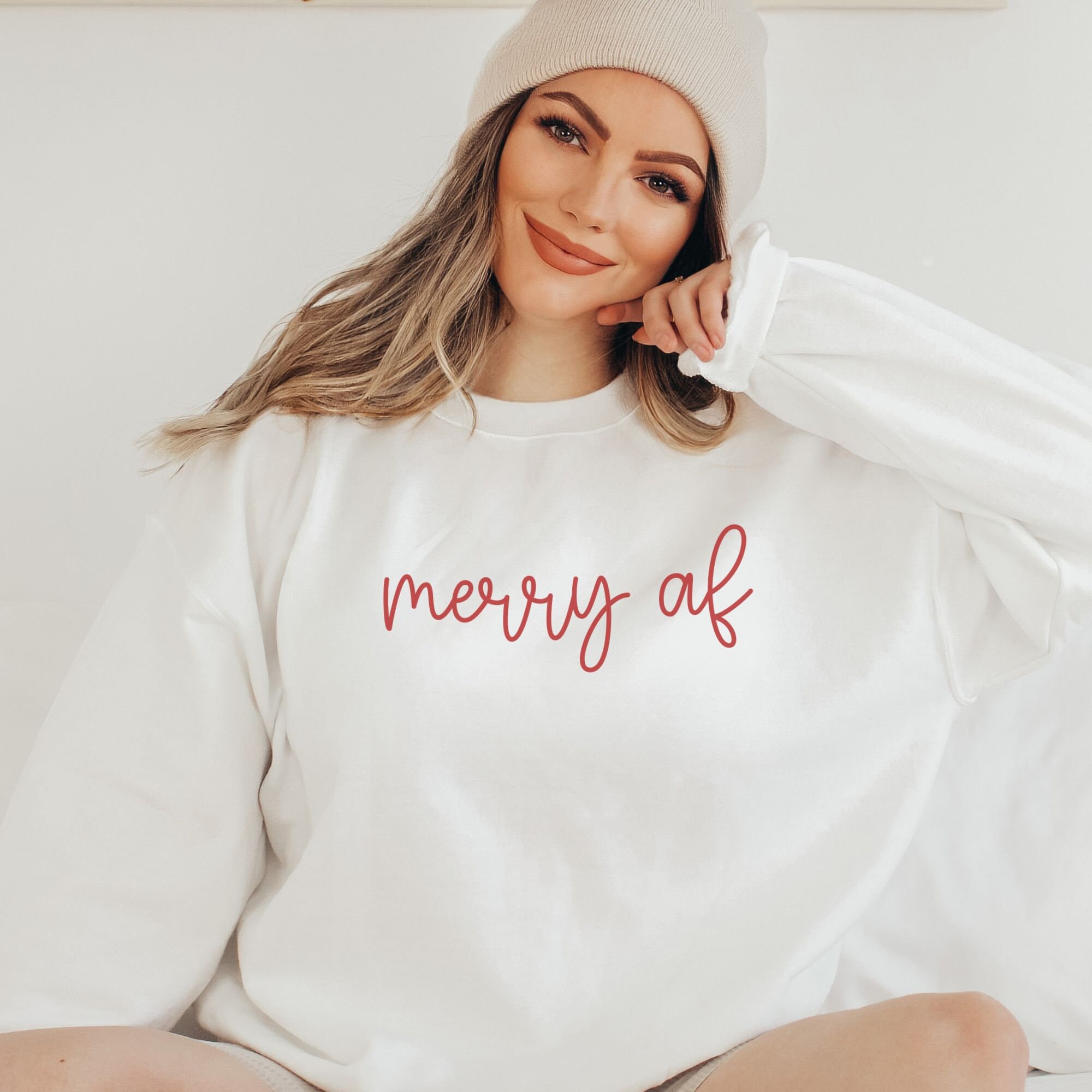 Merry AF Sweatshirt, Minimal Christmas Sweatshirt, Simple Holiday Shirt ...