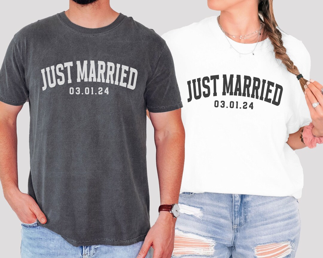 Just Married Shirts With Wedding Date, Custom Honeymoon T Shirts, Bride ...