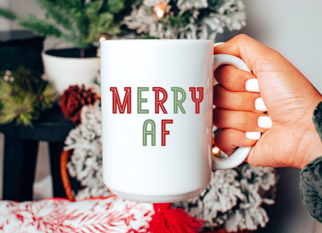 Merry AF Mug, Funny Christmas Mug, Christmas Coffee Cup, Hot Cocoa ...