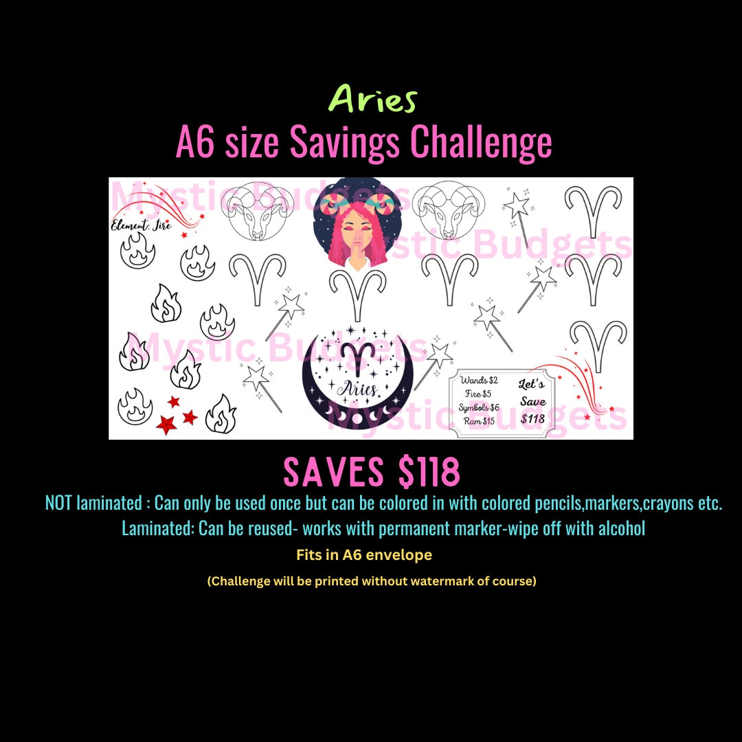 Aries Zodiac Savings Challenge - Etsy