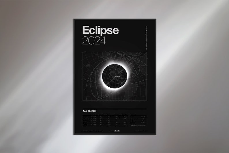 Customized 2024 Solar Eclipse Poster Print Typographic Gallery Wall Art ...