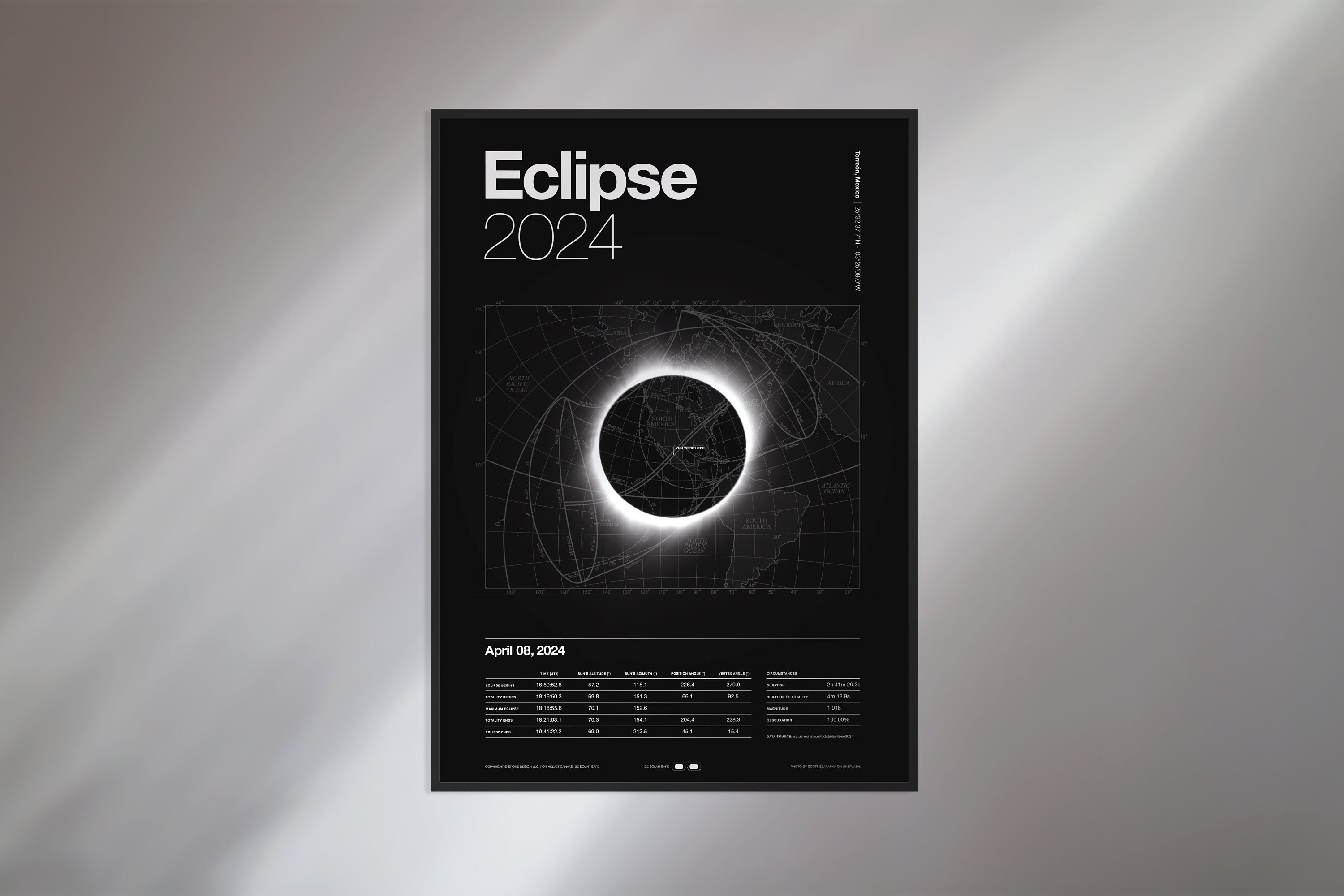 Customized 2024 Solar Eclipse Poster Print Typographic Gallery Wall Art ...