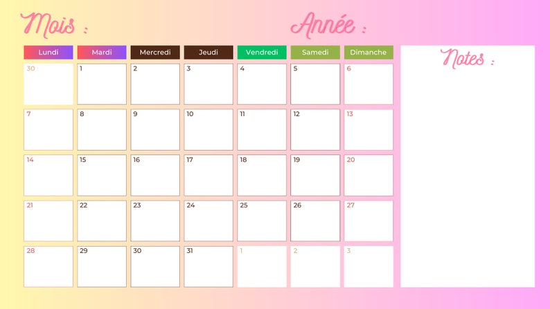 Calendar Digital Sheet - Etsy