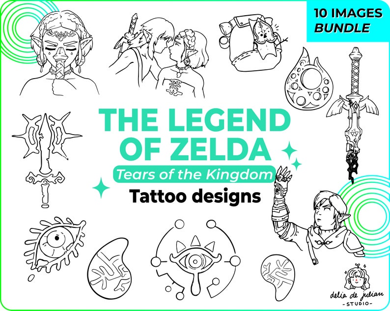 ZELDA & LINK Tears of the Kingdom, TOTK- Tattoo Designs Illustrations ...