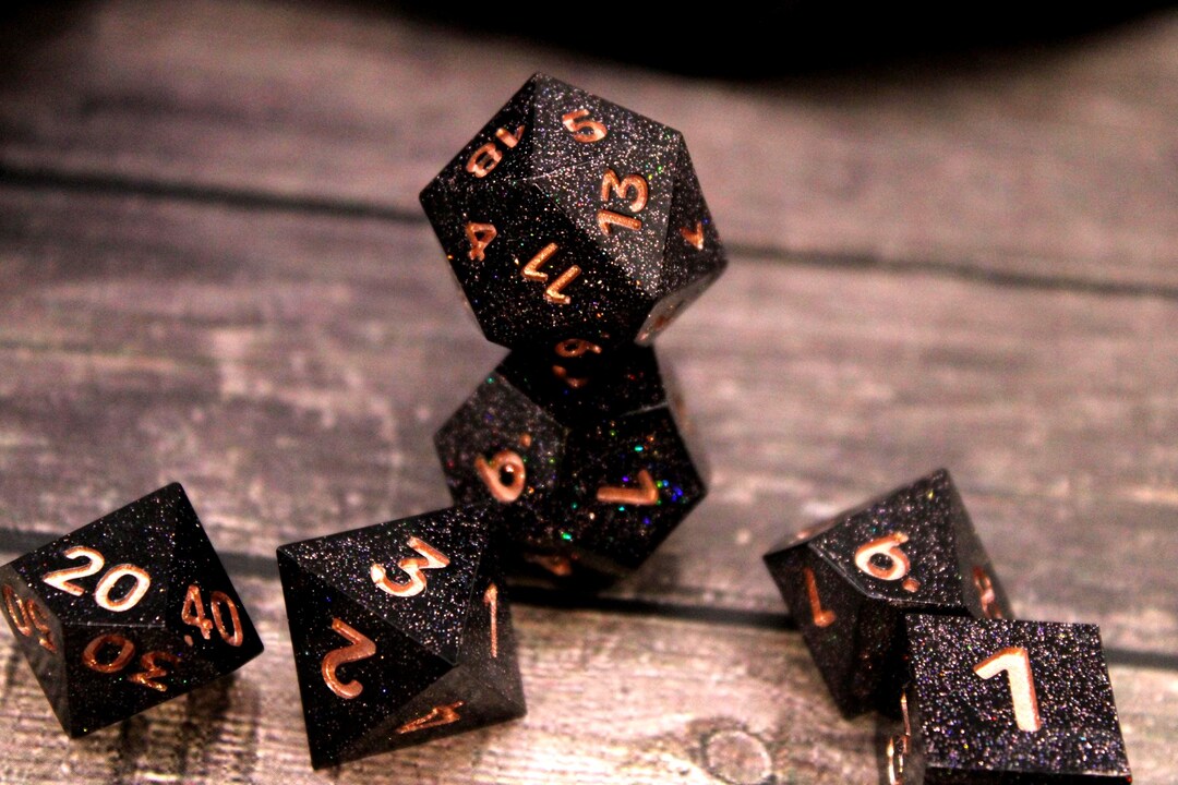 Deep Sparkle - 7 Piece Dice Set (black, Sparkle and Rose Gold) - Etsy