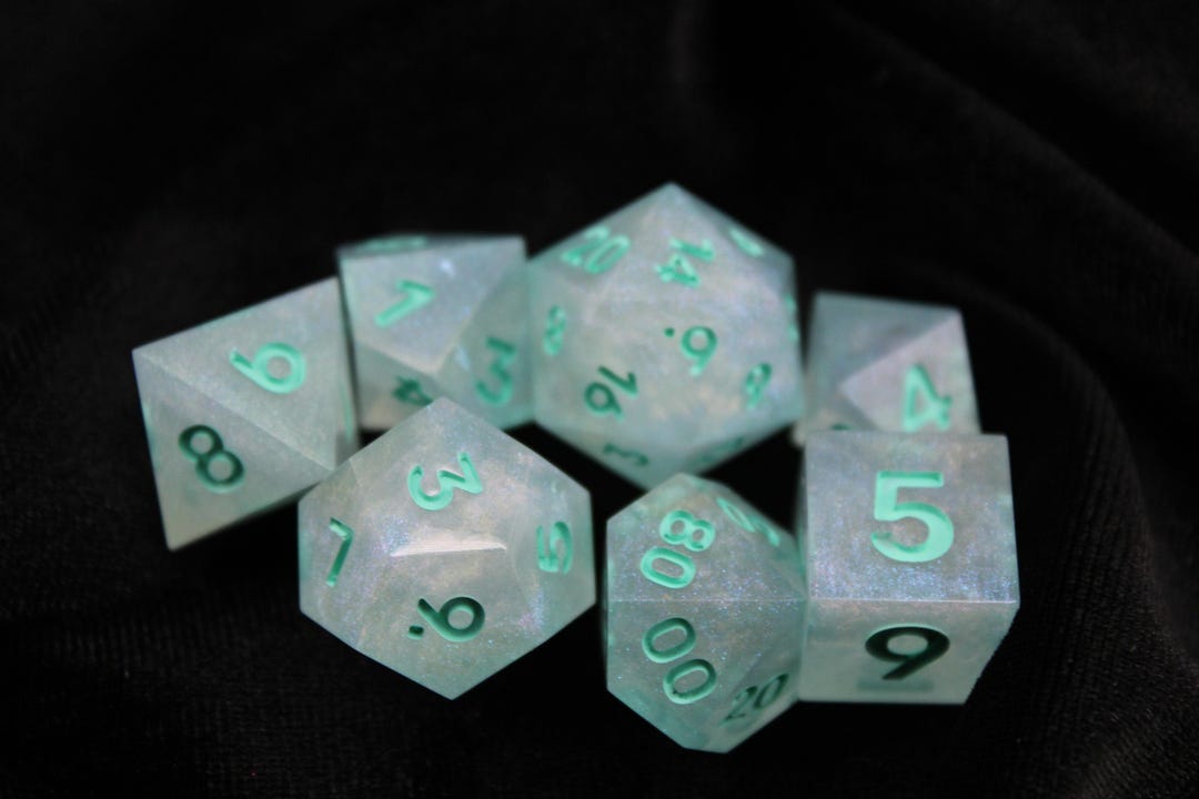 Teal Shimmer - 7 Piece Dice Set (two Versions - Blue/teal/sparkle Dice ...