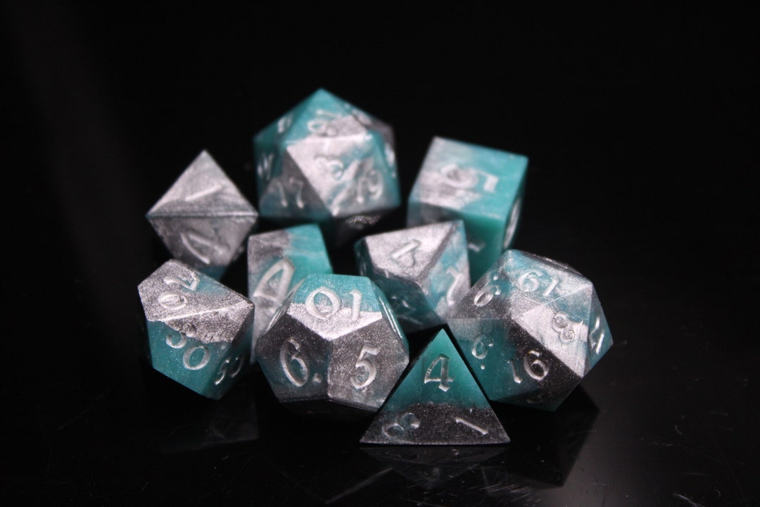 Teal and Silver Dice - 9 Piece Dice Set - Etsy