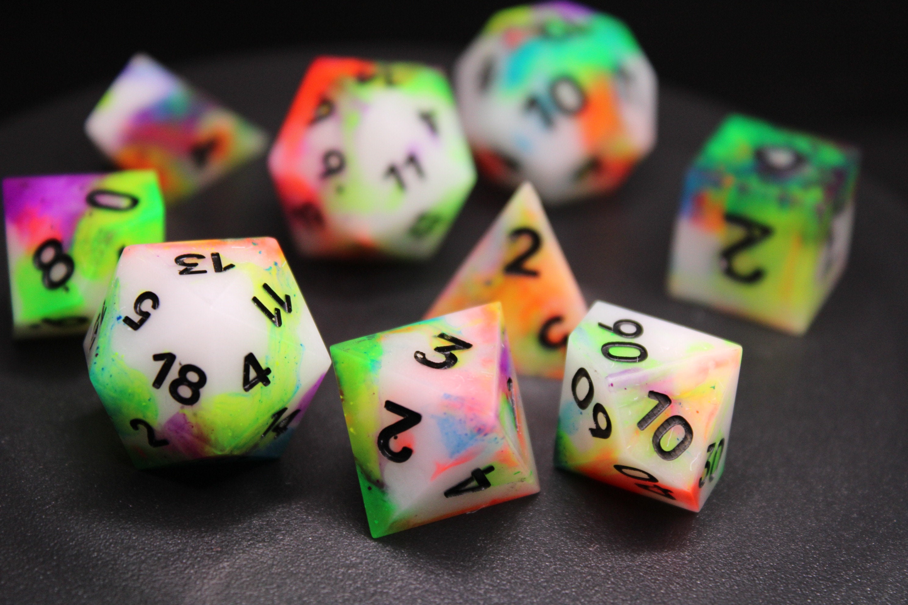 Rainbow Paint Splatter 9 Piece Dice Set Colorful and Neon Dice - Etsy
