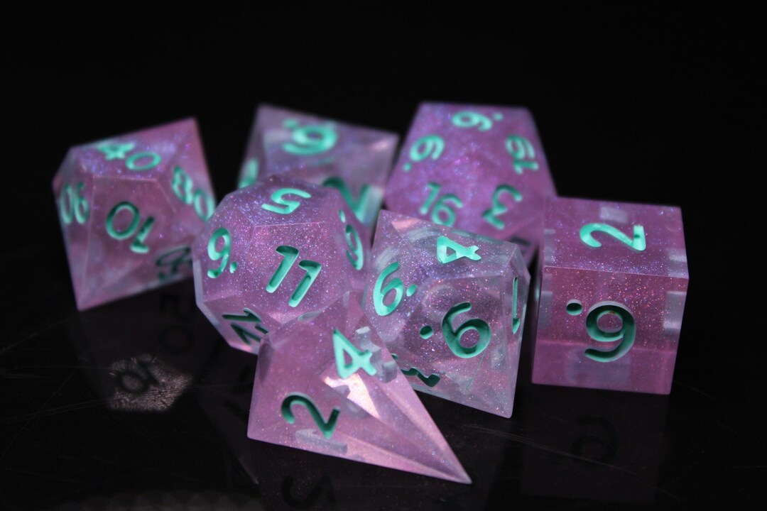 Lilac Sparkle 7 Piece Dice Set Purple and Teal Dice Set - Etsy