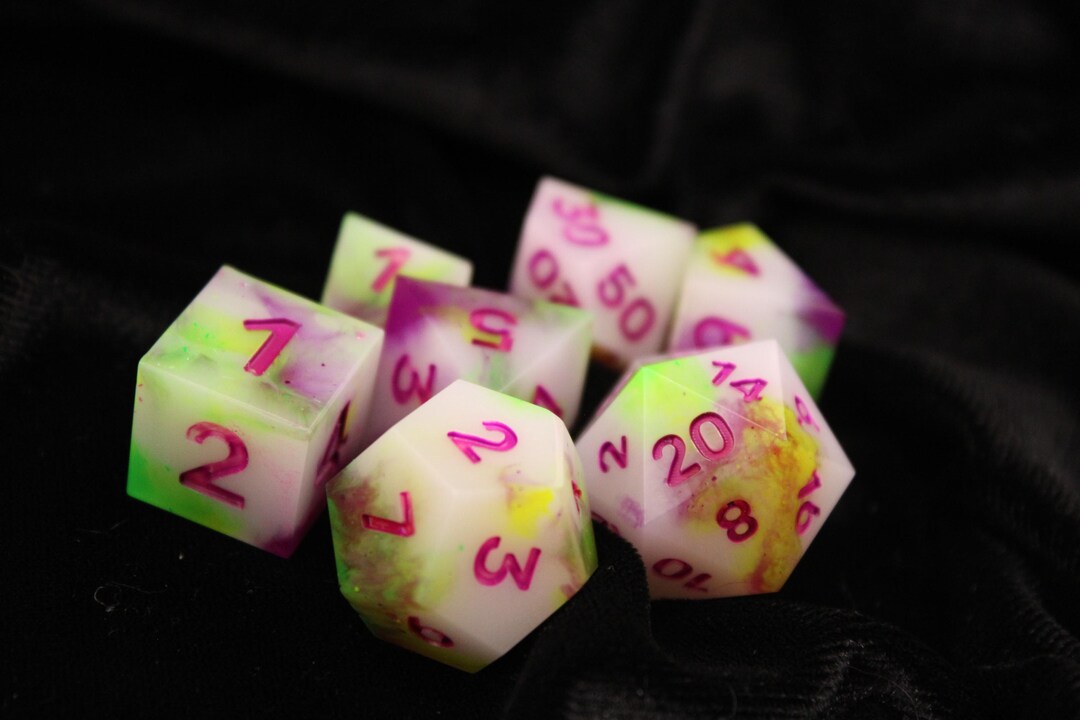 Neon Paint Splatter - 7 Piece Dice Set (green, Purple and White) - Etsy