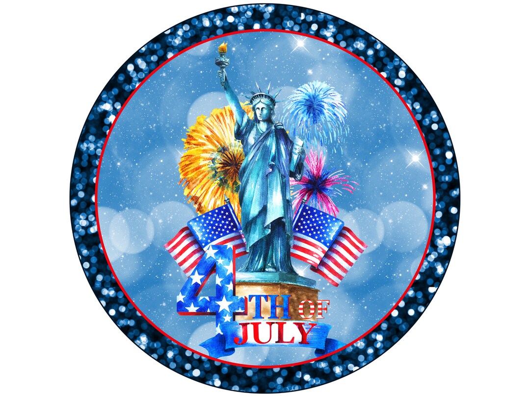 Patriotic Statue of Liberty and Fireworks Wreath Sign, 4th of July Wall ...