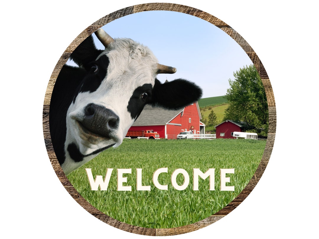 Black and White Cow Welcome Wreath Sign, Cow Welcome Sign, Farm Life ...