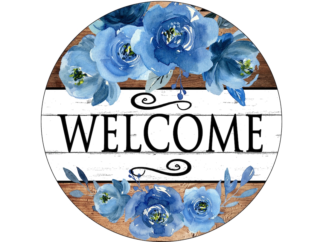 Blue Floral Welcome Sign, Rustic Shiplap Welcome Sign, Blue Collector ...