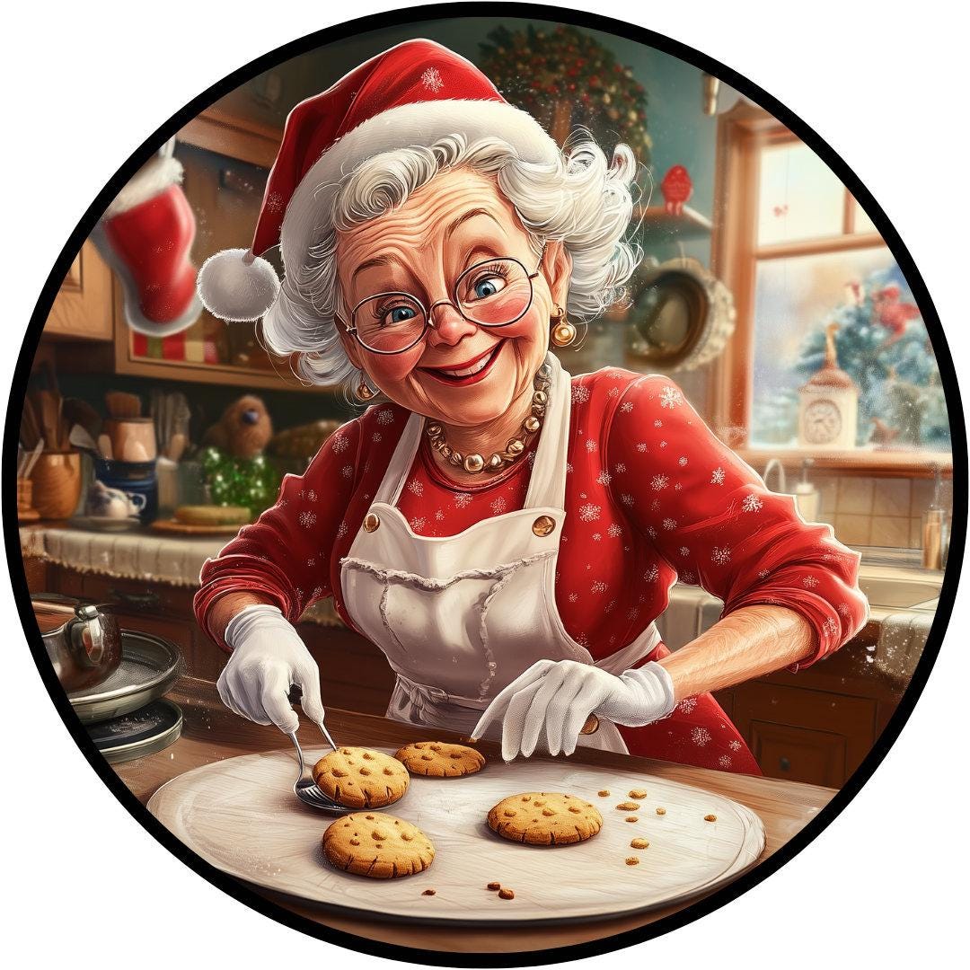 Mrs. Claus Baking Cookies Sign, Christmas Kitchen Decor, Vintage ...