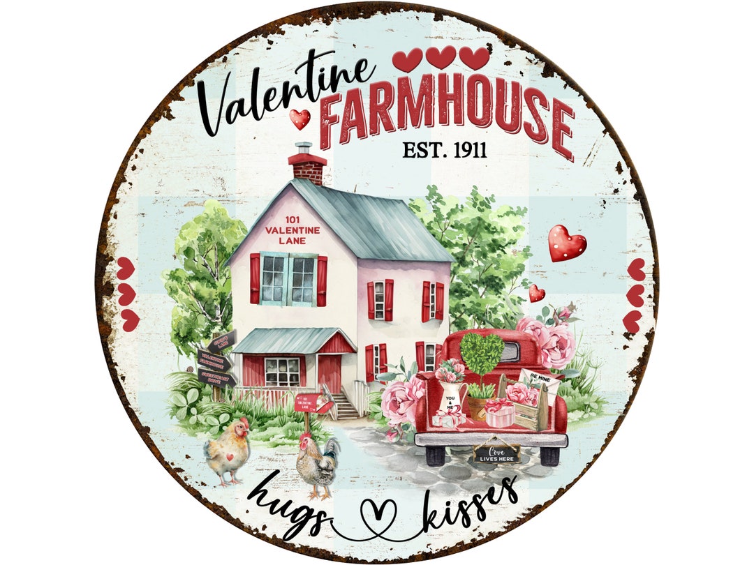 Rusty Valentine Farmhouse With Red Truck and Farm Animals Wreath Sign ...
