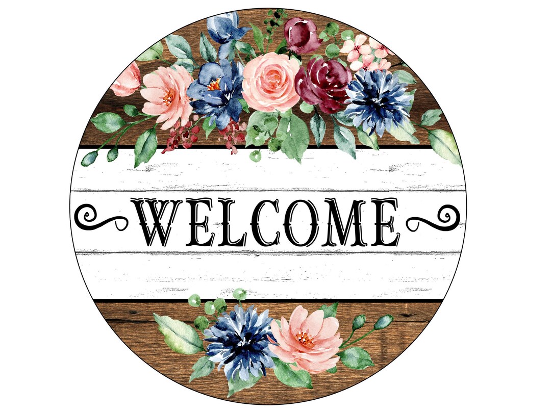 Farmhouse Floral Shiplap Welcome Sign, Rustic Blue Flowers Sign ...