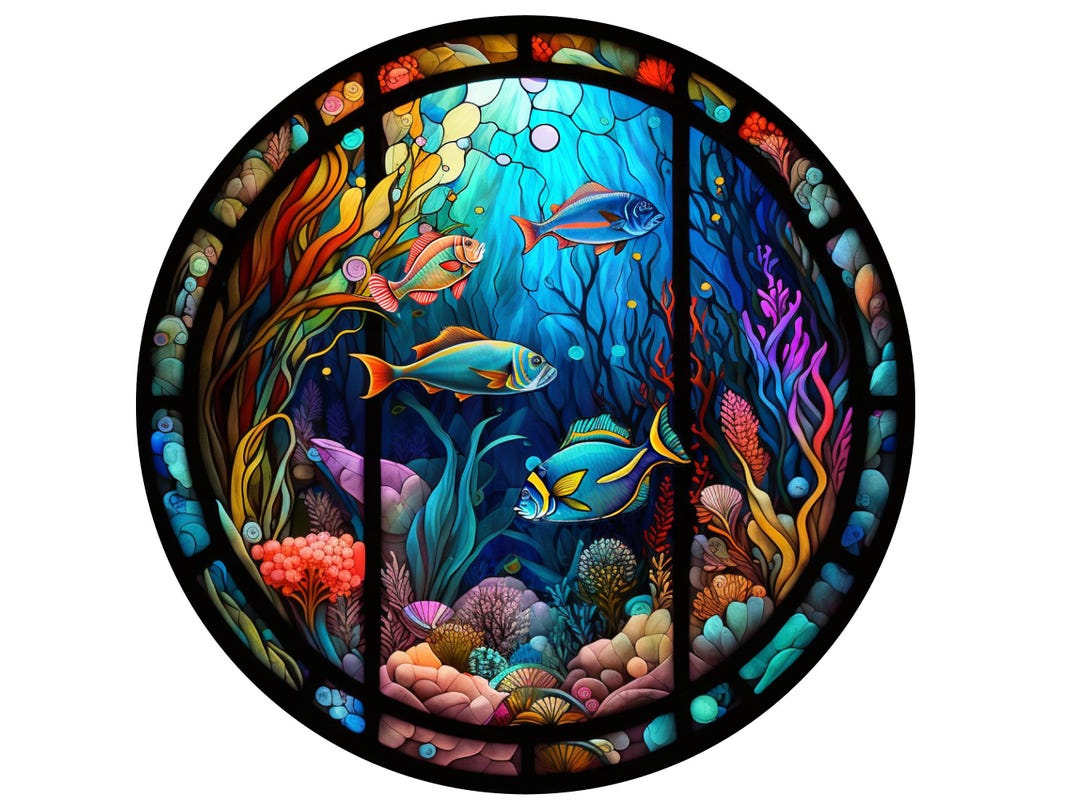 Fish in Aquarium Swimming Wreath Sign, Under Water Fish Tank Wall Art ...