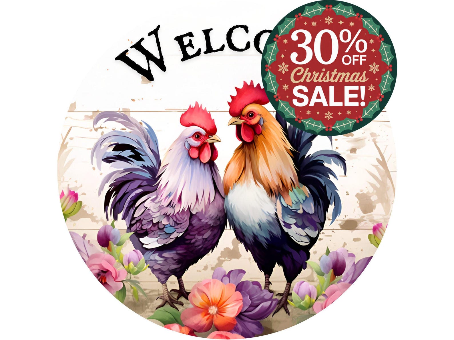 Farmhouse Roosters Welcome Wreath Sign, Rooster Farm Life Sign, Rooster ...