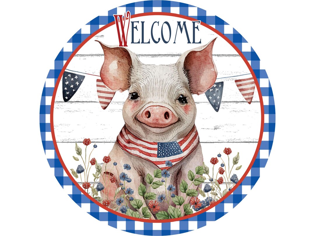Farmhouse Patriotic Pig Wreath Sign, Pig Sign, USA Pig Sign, Red White ...