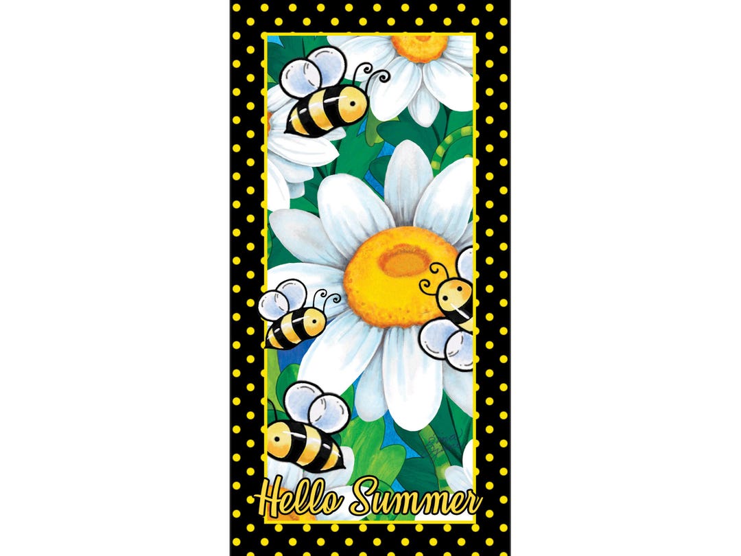 Polka Dot Bees and Daisies Metal Wreath Sign, Bees Gathering Pollen ...