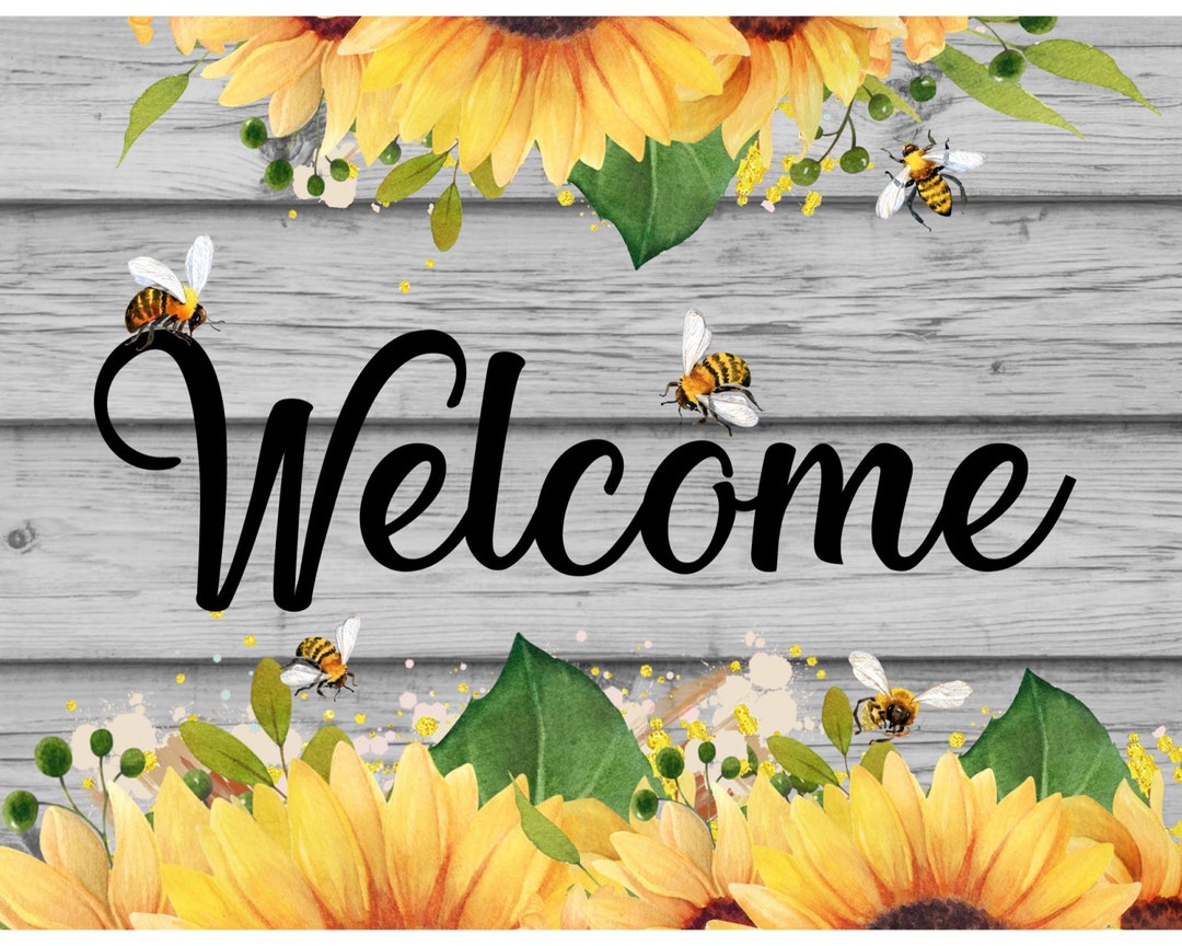 Farmhouse Shiplap Welcome Sunflower Wreath Sign With Bees, Yellow ...