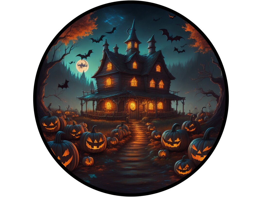 Scary Halloween Haunted House Wreath Sign, Spooky Pumpkin Patch Wreath ...